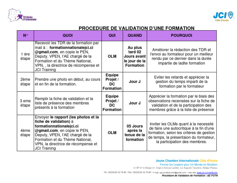Procédure de Validation de Formation | PDF