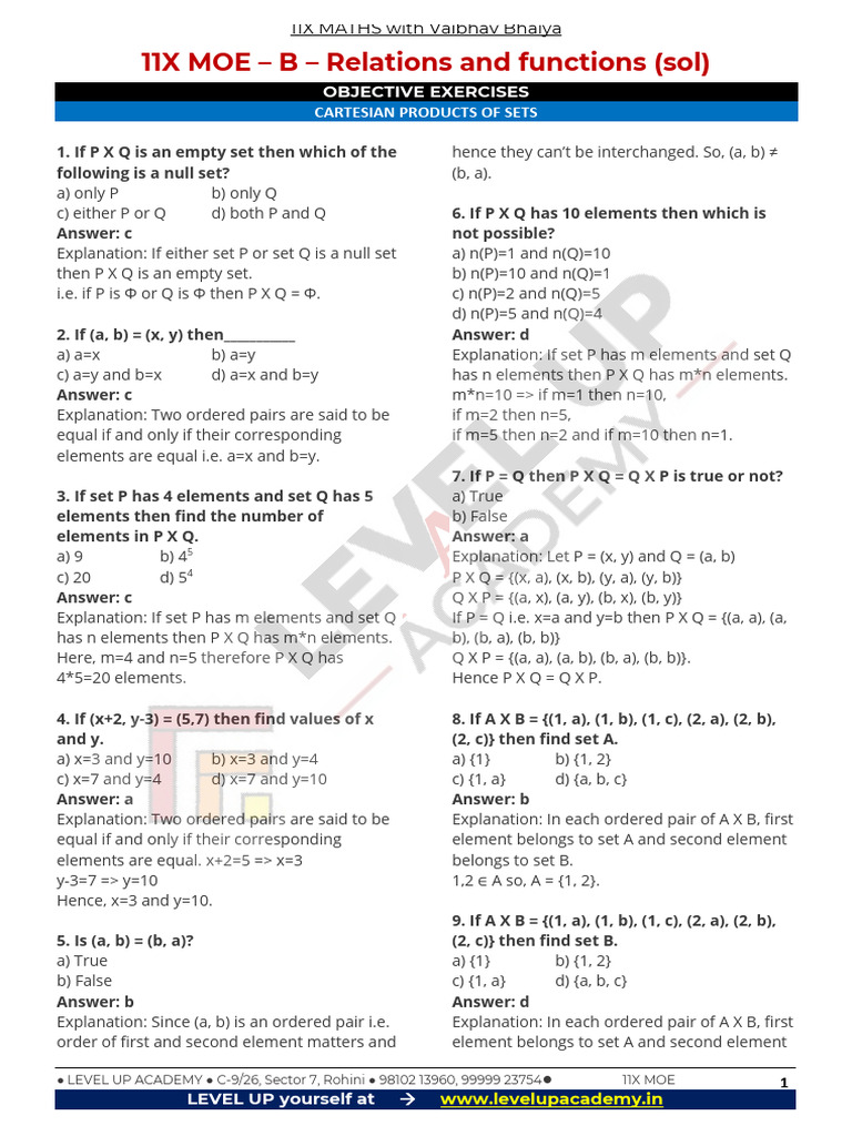 11X MOE - B - Relations and Functions (Sol) | PDF | Function (Mathematics) | Functions And Mappings