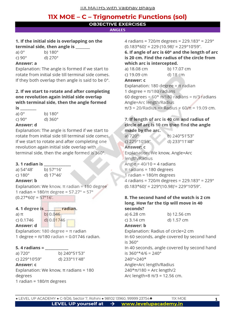 11X MOE - C - Trignometric Functions (Sol) | PDF