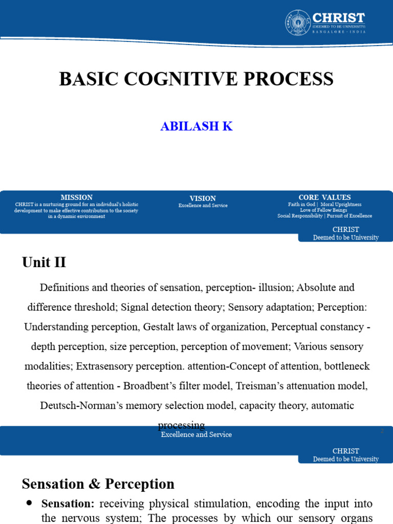 Basic Cognitive Process Unit II | PDF | Perception | Senses