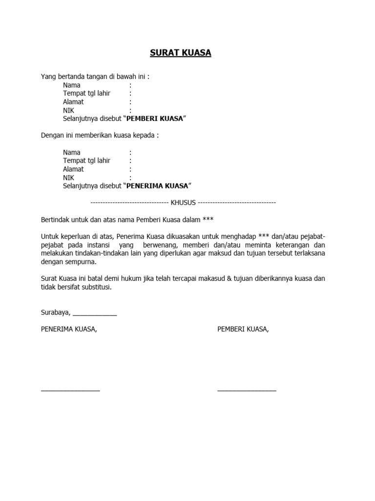 Template Surat Kuasa | PDF