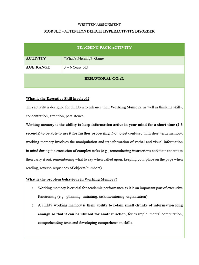 WHAT'S MISSING - Teaching Pack Activity | PDF | Working Memory | Memory