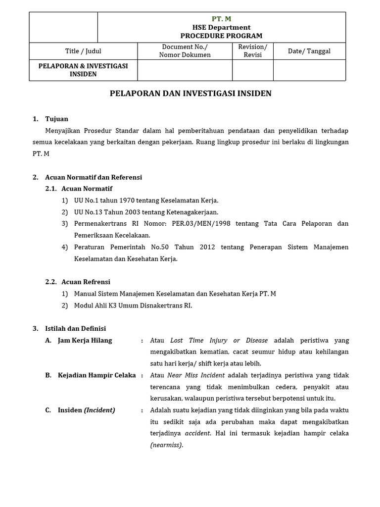 Prosedur Pelaporan Dan Investigasi Insiden | PDF