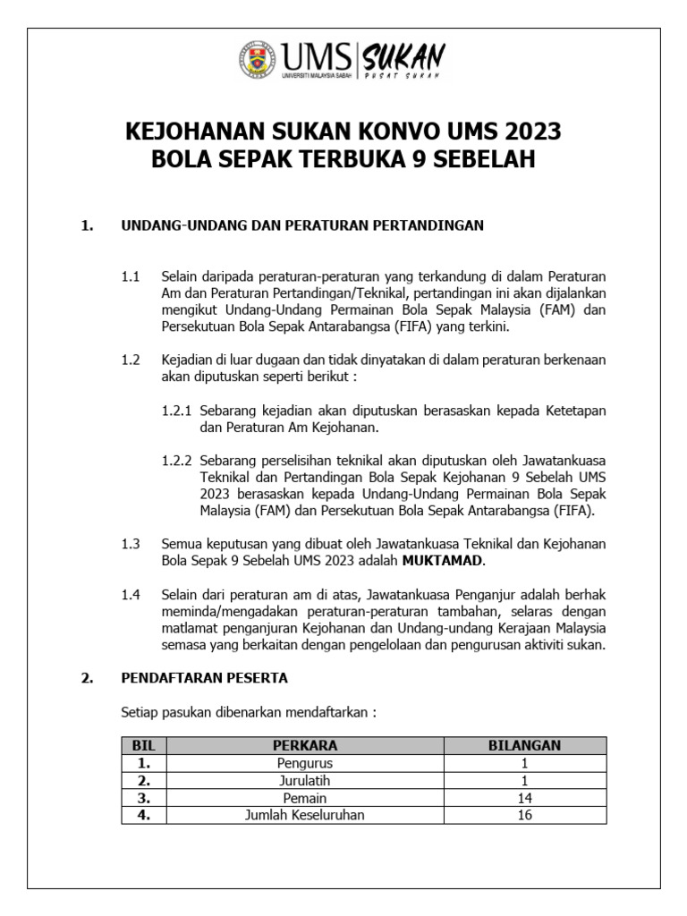 PERATURAN_&_BORANG_PENDAFTARAN_PASUKAN_KEJOHANAN_BOLA_SEPAK_TERBUKA | PDF