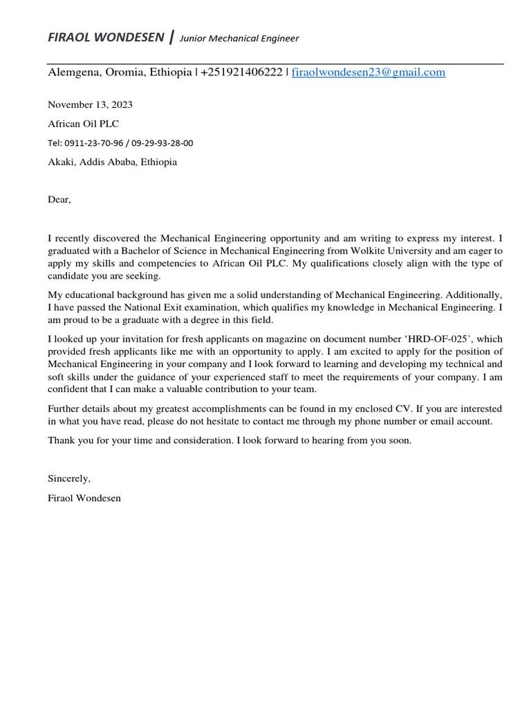 Firaol - Wondesen - Bulbula - For - African Oil PLC | PDF | Mechanical ...