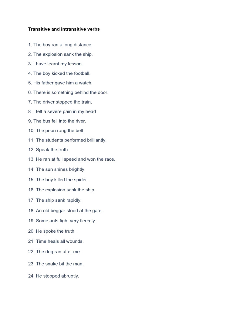 Transitive vs. Intransitive Verbs Guide | PDF | Travel