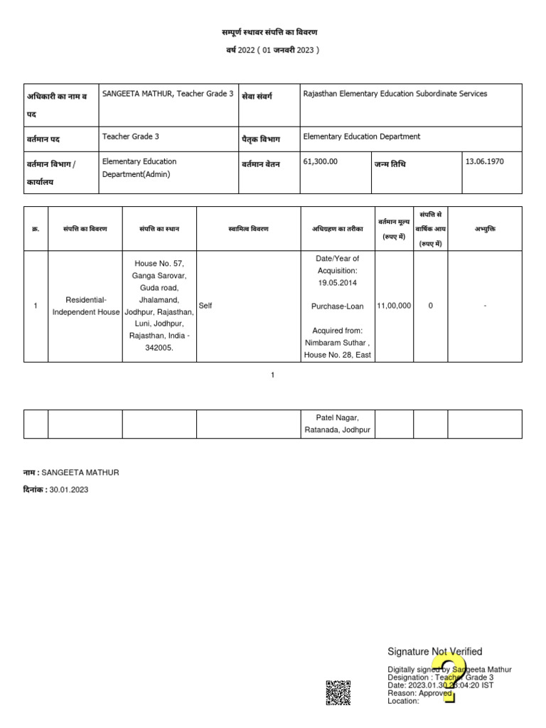 Property Return IPR-1 | PDF