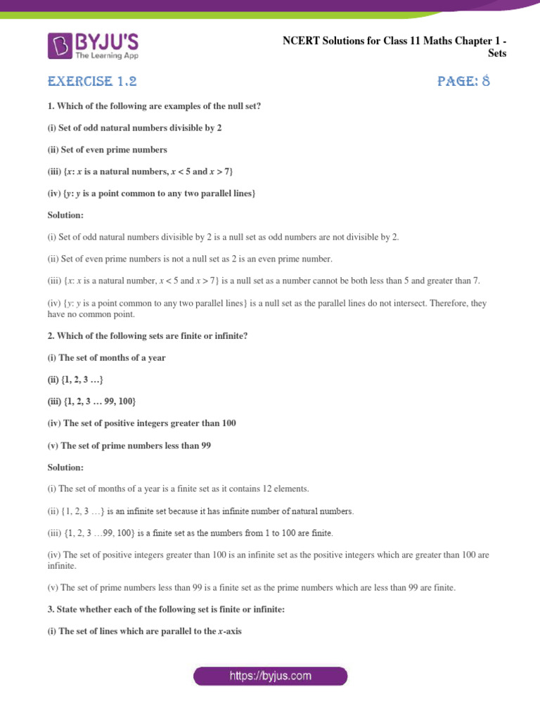 NCERT Solutions For Class 11 Maths Chapter 1 Sets Exercise 1.2 | PDF | Numbers | Prime Number