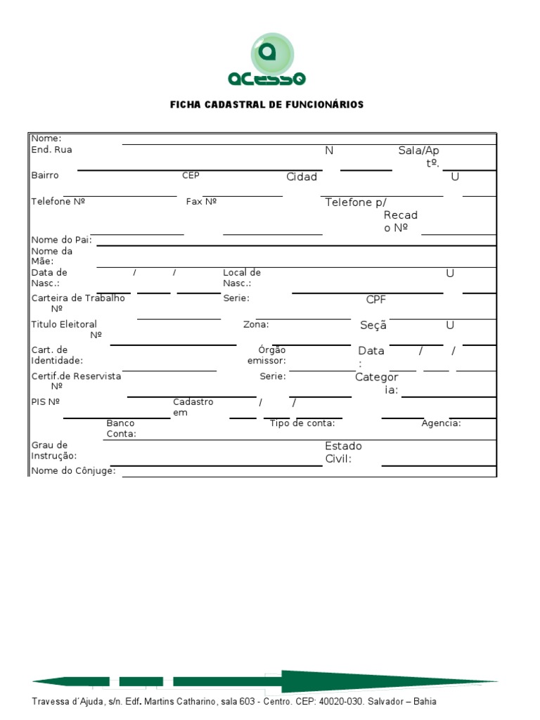 Ficha Cadastral Funcionarios | PDF