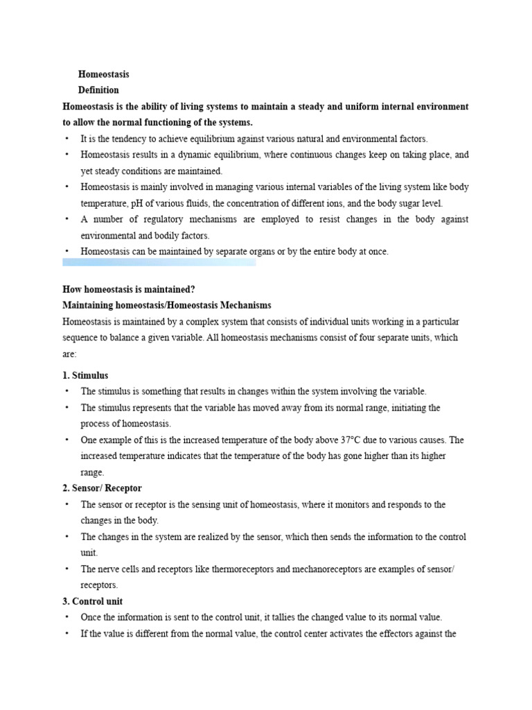 Homeostasis Handouts | PDF
