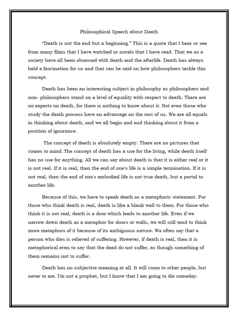 Philosophical Speech STEM 11-B | PDF | Death | Concept