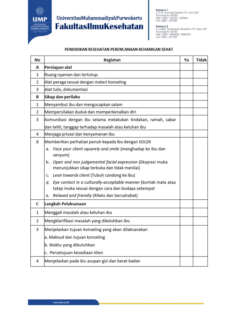 Cheklist Perencanaan Kehamilan Sehat | PDF