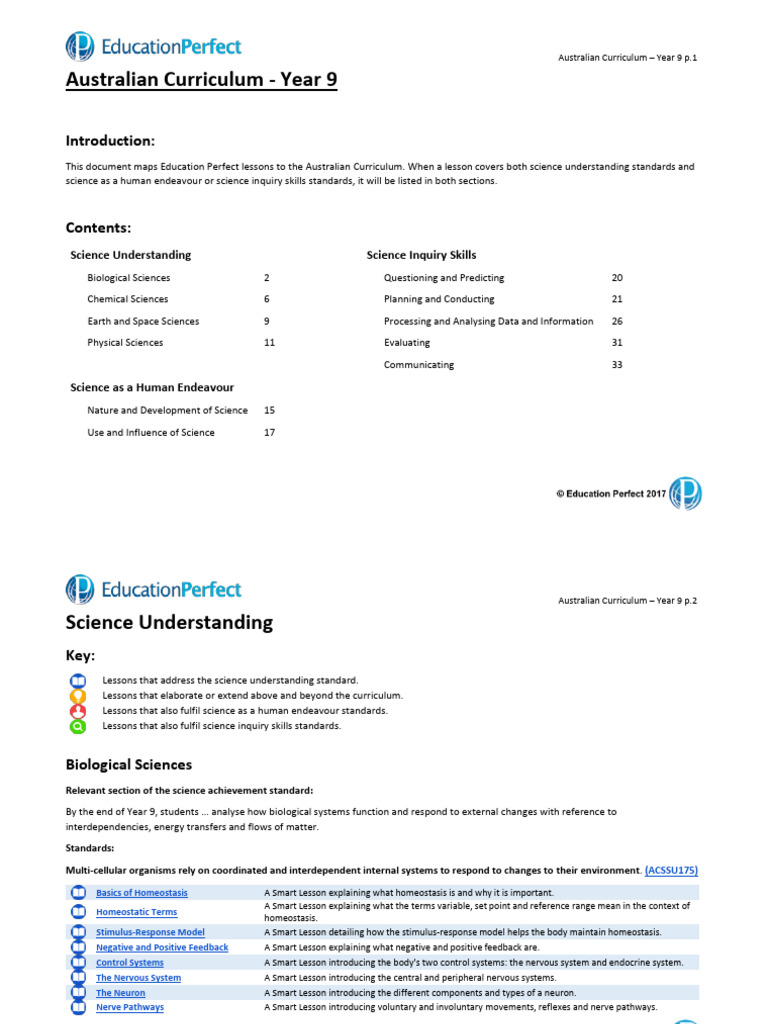 Australian Curriculum - Year 9: Science Understanding Science Inquiry ...