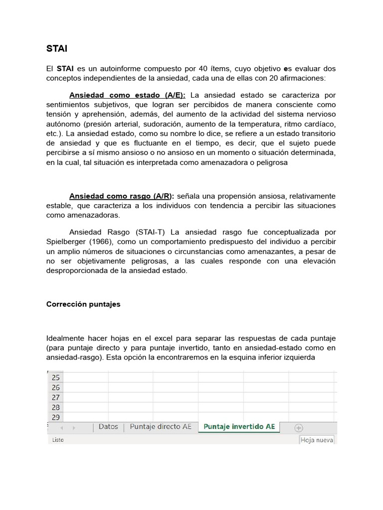 Puntajes Stai | PDF | Ansiedad | Sicología