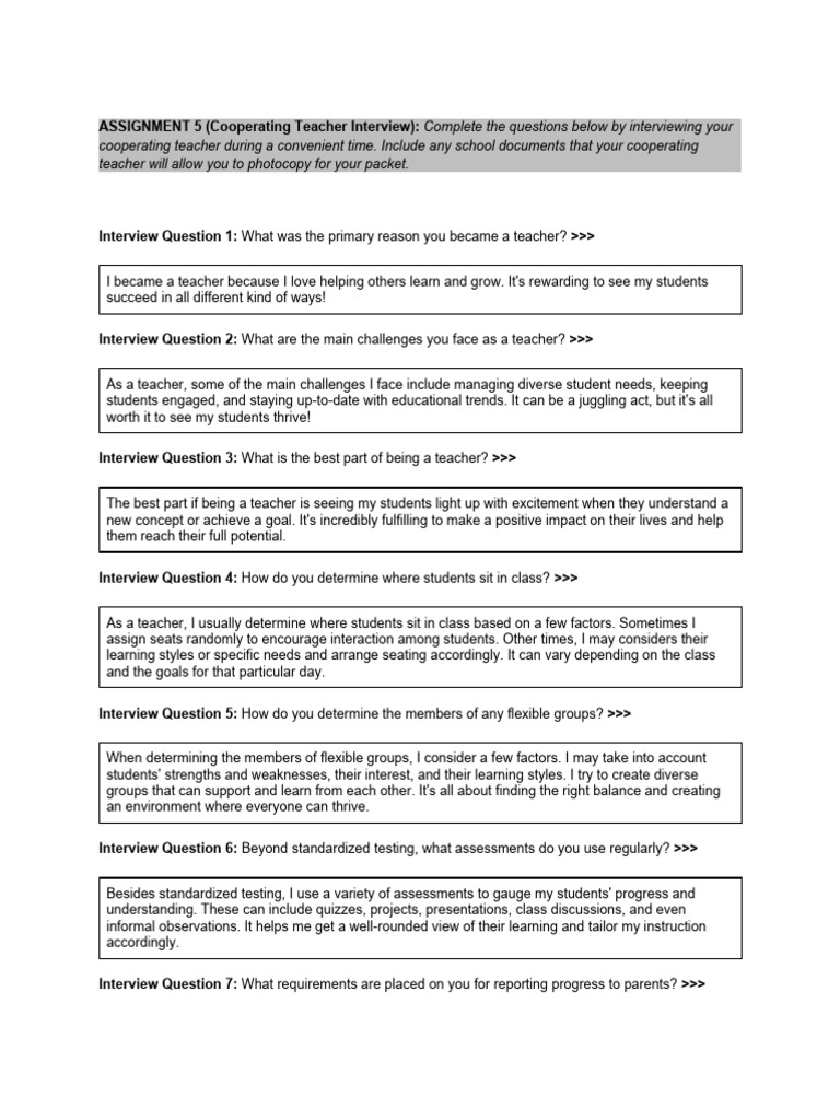 assignment 5 cooperating teacher interview -1 | PDF | Teachers | Reinforcement