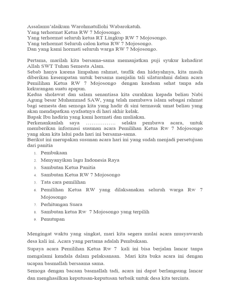 Teks MC Pemilihan RW | PDF