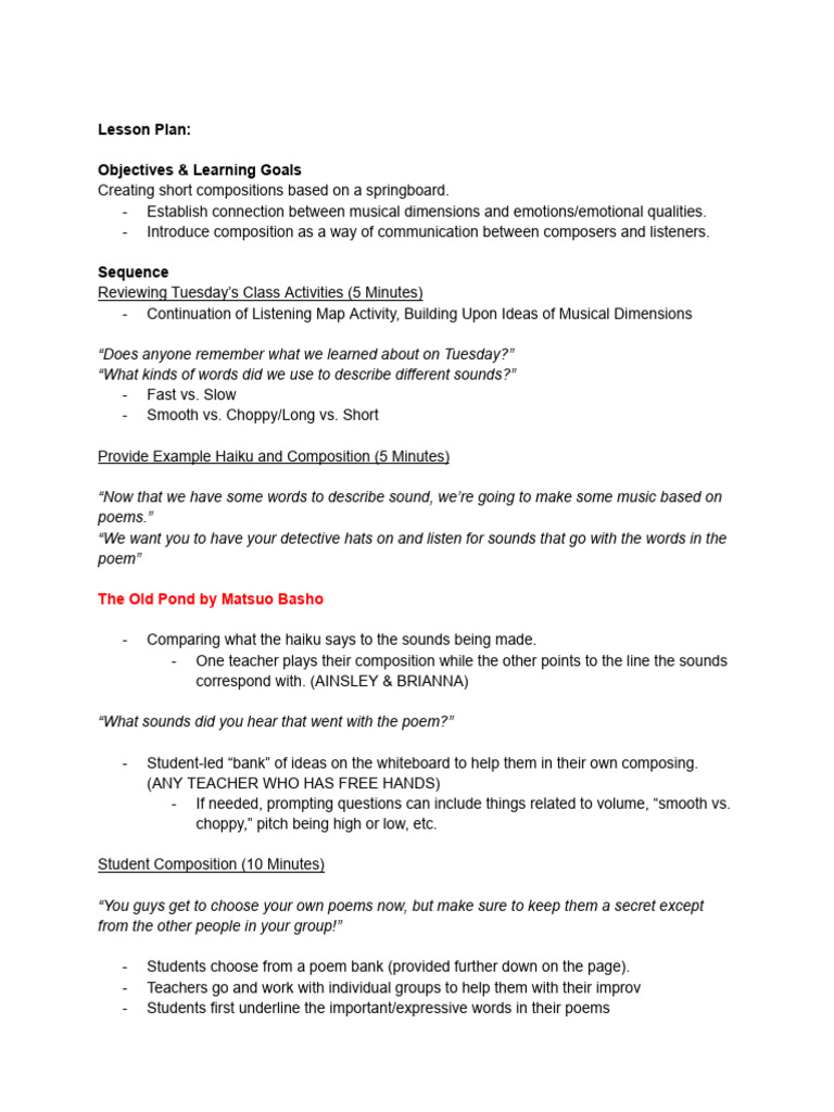 Lesson Plan Adaptations | PDF | Haiku | Poetry