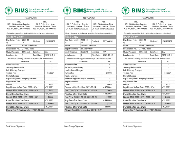 Bims Chalan | Download Free PDF | Fee | Pricing