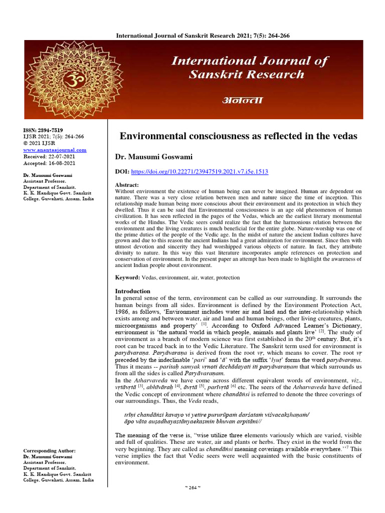 Environmental Consciousness As Reflected in The Vedas: Dr. Mausumi ...