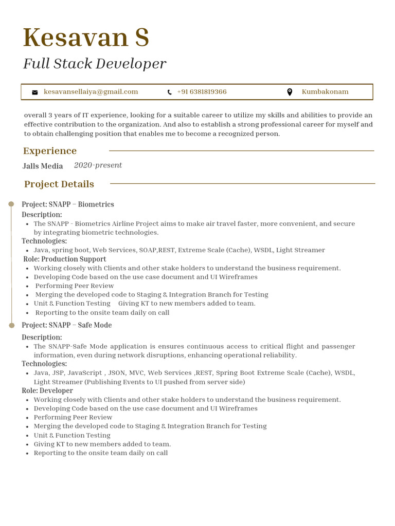 Kesavan Resume | Download Free PDF | Spring Framework | Web Service