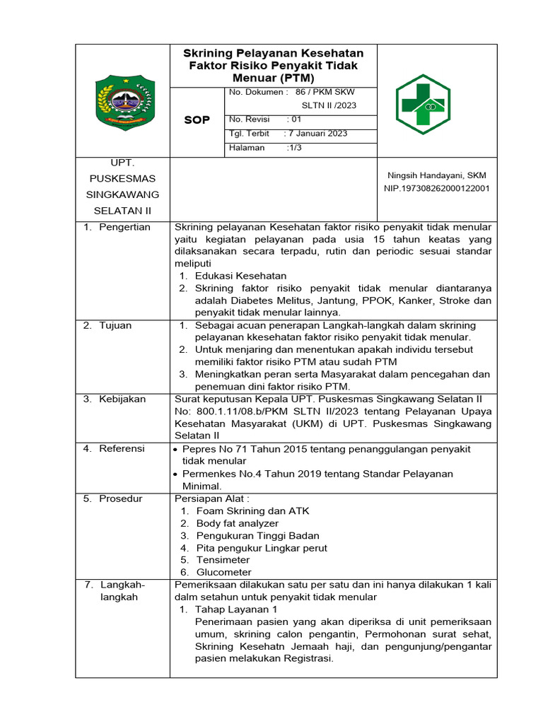 SOP Skrining Kesehatan Faktor Resiko PTM | PDF | Pengembangan Diri