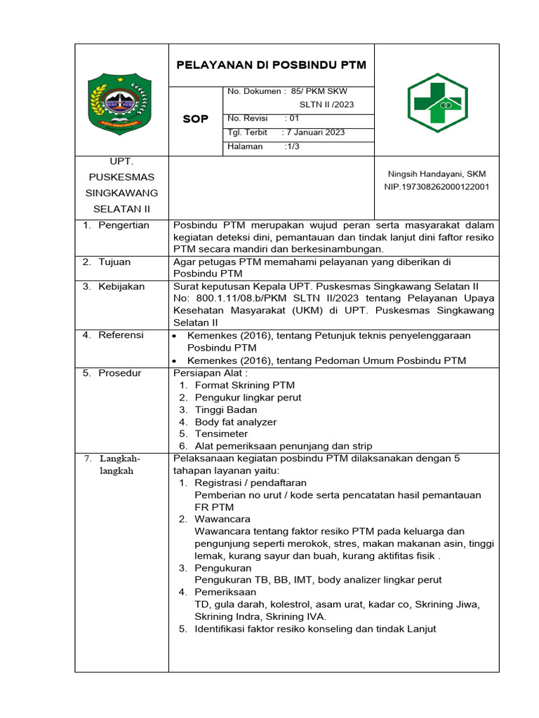 SOP Posbindu PTM | PDF | Pengembangan Diri | Kesehatan Holistik