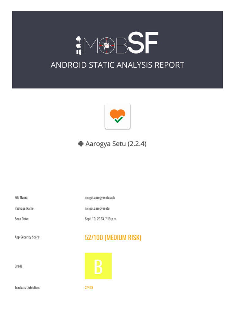 Aarogyasetu Static Report | PDF | Cryptography | Android (Operating System)