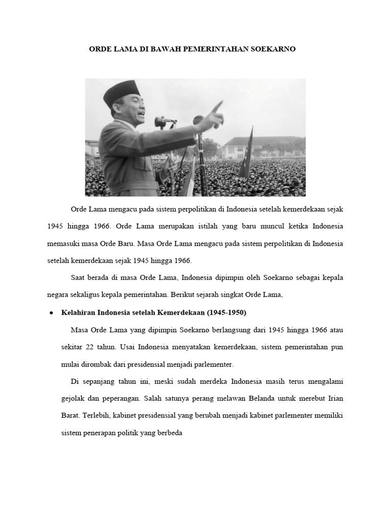 Orde Lama Di Bawah Pemerintahan Soekarno | PDF