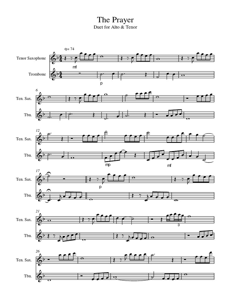 The Prayer - Alto Tenor Duet | PDF | Tenor Saxophone | Woodwind Instruments
