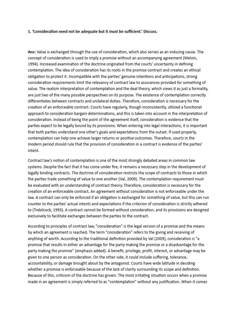 Consideration Need Not To Be Adequate (Qasim) | PDF | Consideration ...