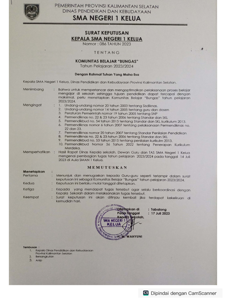 SK Kombel Bungas - SMAN 1 Kelua - Tabalong | PDF
