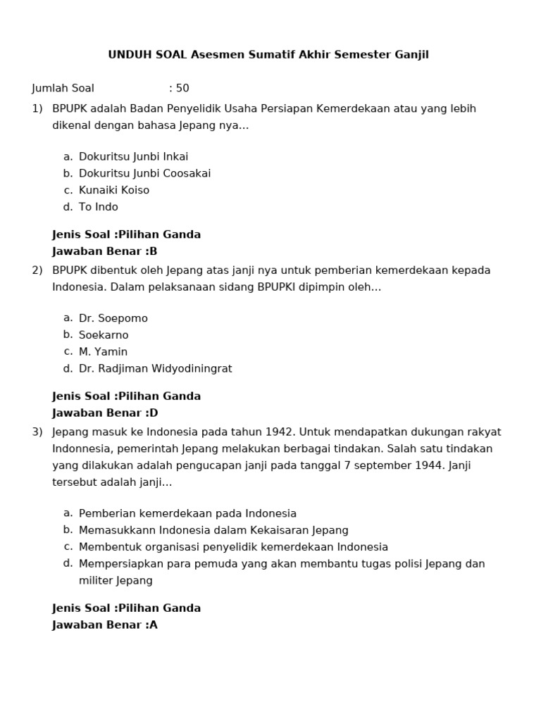 Lembar Soal Asesmen Sumatif Akhir Semester Ganjil | PDF