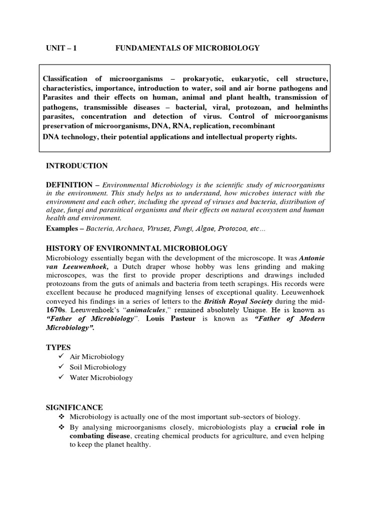 Environmental Microbiology UNIT 1 | PDF | Cell (Biology) | Prokaryote