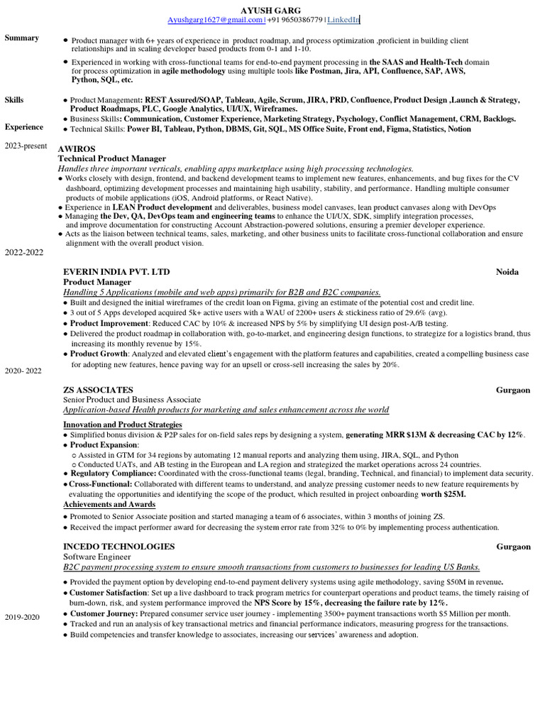 Ayush Garg: Product Manager Profile | PDF | Performance Indicator ...