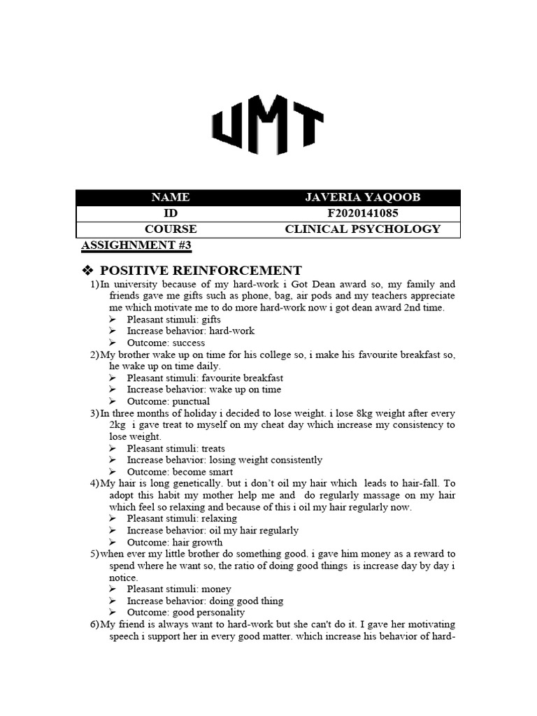 Clinical Assignment 3-1 | PDF | Punishments | Behavior