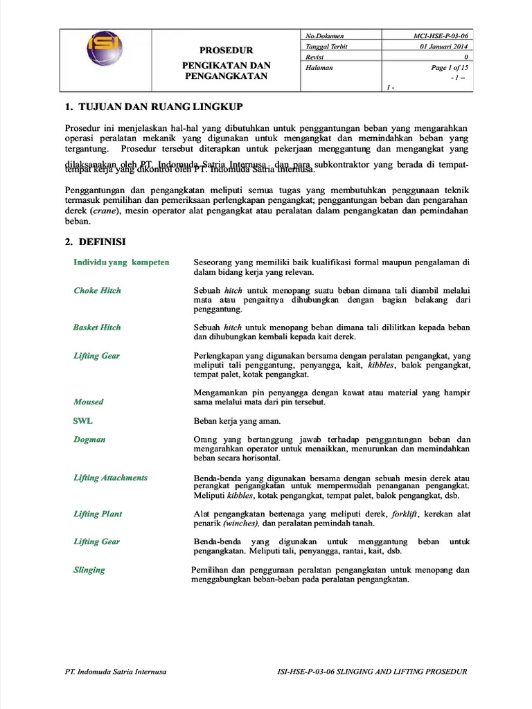 Slinging and Lifting Procedure | PDF