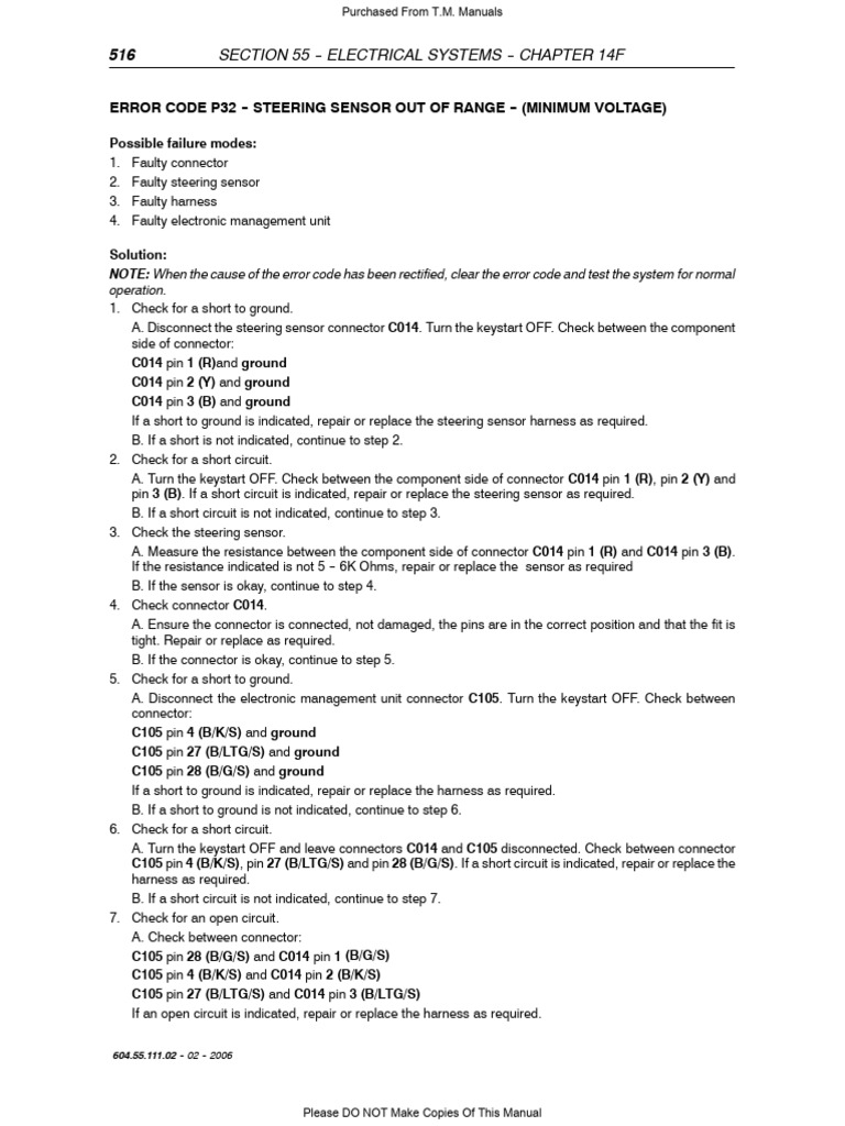 Steering Sensor Error Code Fix Guide | PDF | Electrical Connector ...