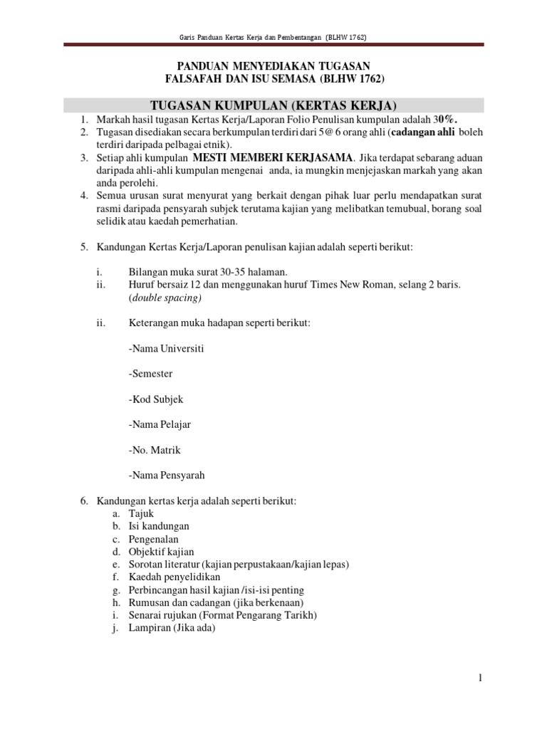 Format Penulisan Kertas Kerja Dan Pembentangan Fis 2023 | PDF