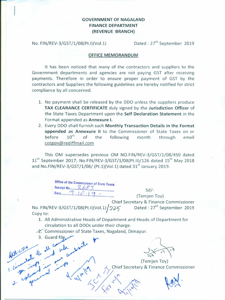 Office Memorandum On Tax Clearance Certificate For Contractor and ...