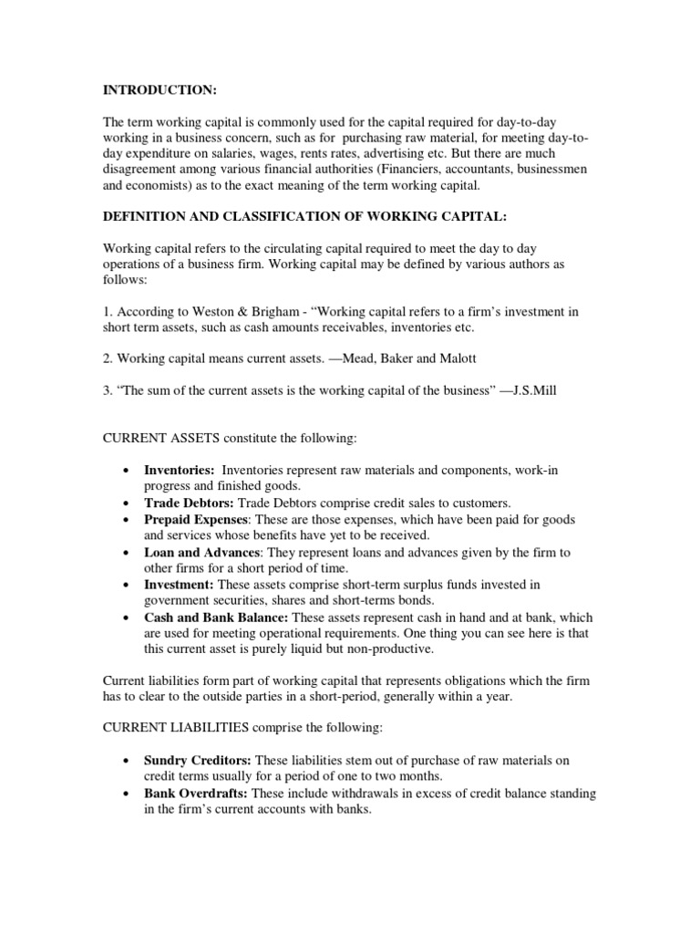 BCom I-Unit III - Notes On Working Capital Management | PDF | Working ...