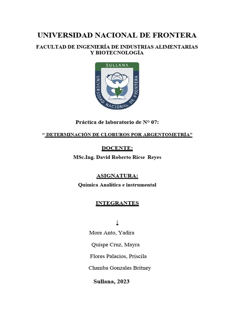 Informe Labo 7 Analitica | PDF | Magnesio | Cloruro de sodio