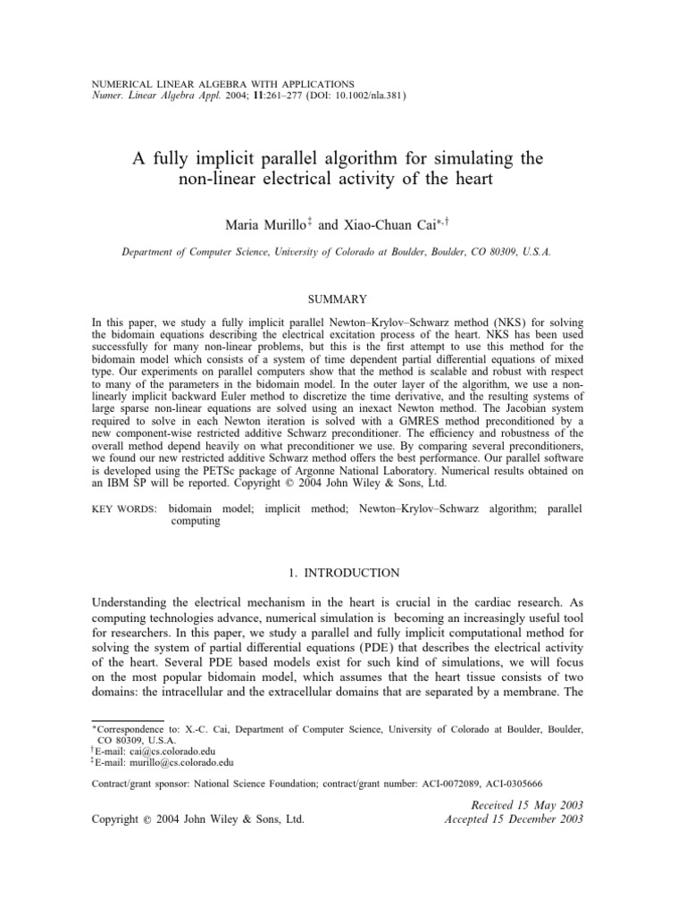 A Fully Implicit Parallel Algorithm For Simulating The Non-Linear Electrical Activity of The ...