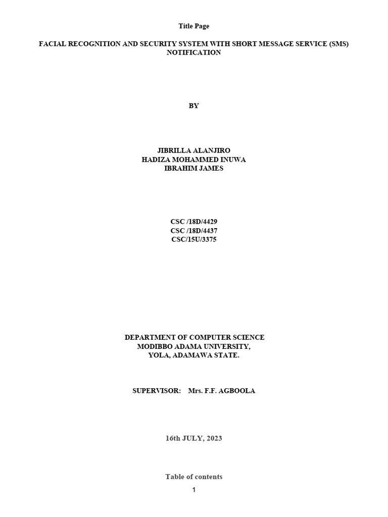 Facial Recognition Security System With Sms Notification Pdf