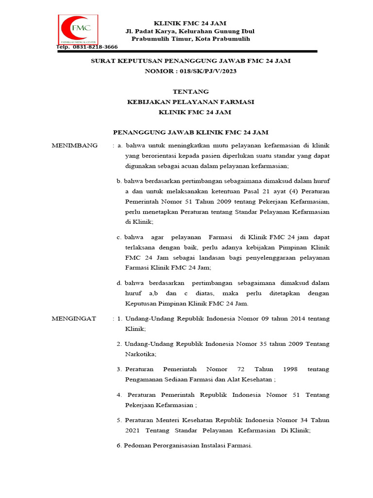 EP 3 Kebijakan Pelayanan Farmasi Klinik Fix | PDF