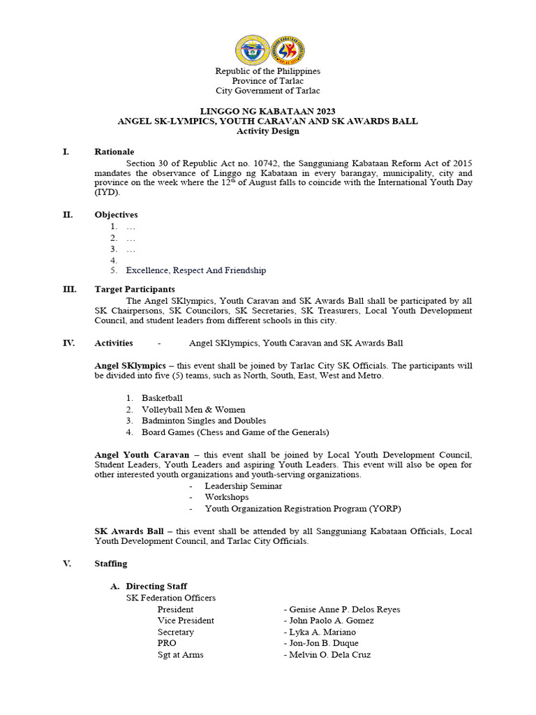 Linggo NG Kabataan 2023 Proposal | Download Free PDF | Government ... Linggo NG Kabataan 2023 Proposal | Download Free PDF | Government ...