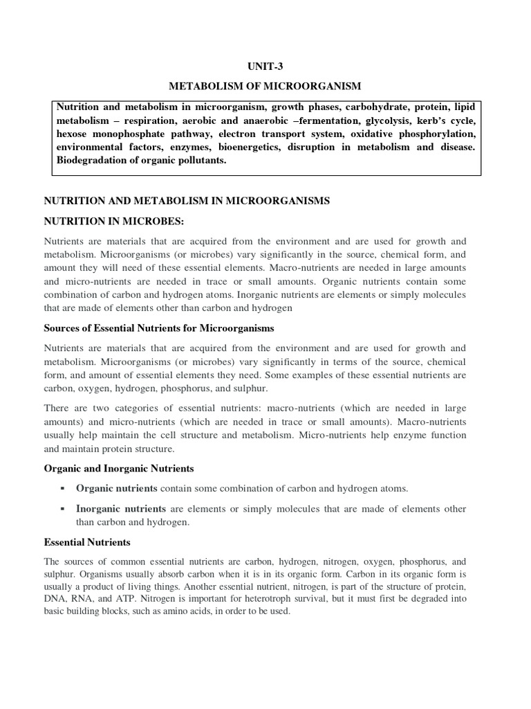 Unit 3 Micro Pdf Cellular Respiration Glycolysis
