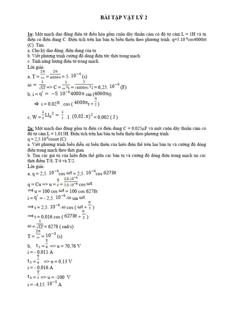 Đáp Án VL2 CÔ THANH | PDF