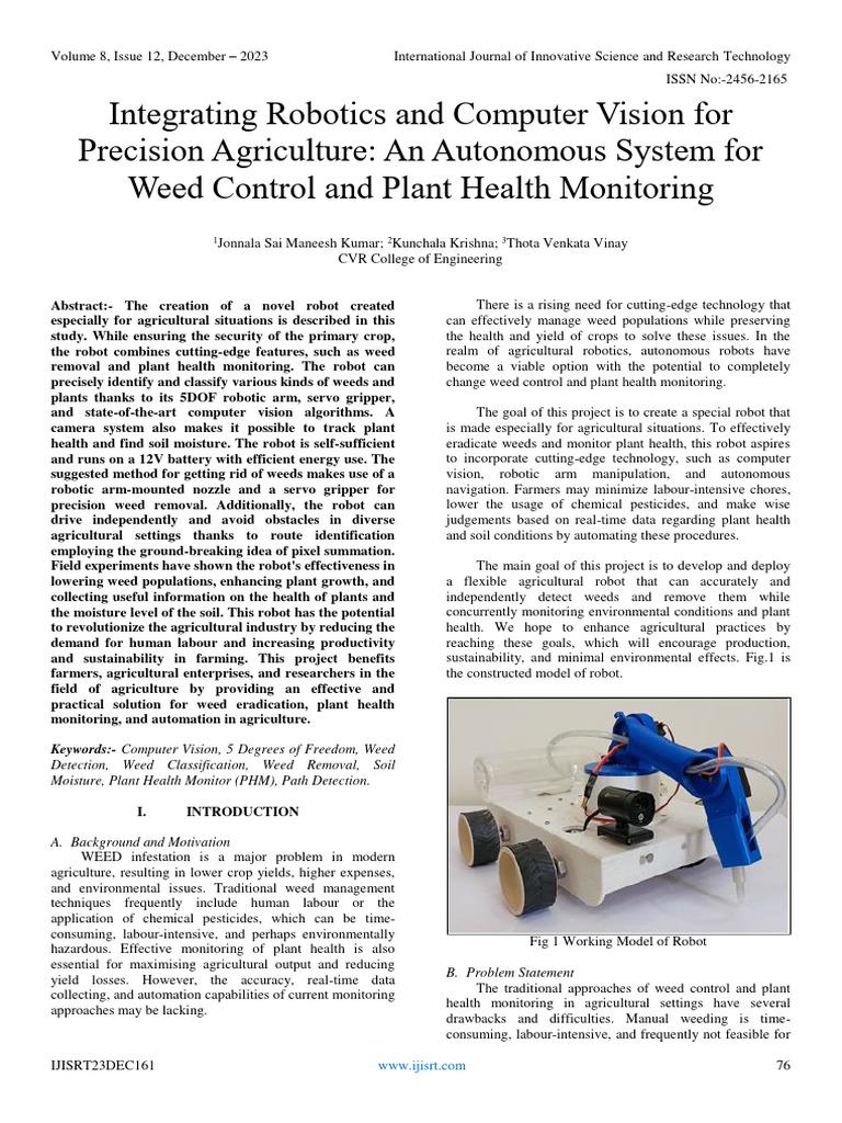 Integrating Robotics and Computer Vision For Precision Agriculture: An ...