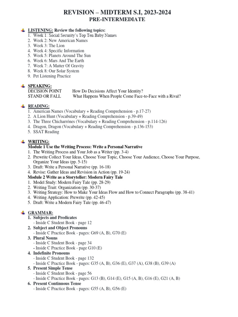 3. PRE-INTER REVISION MIDTERM I (2023.2024) | PDF