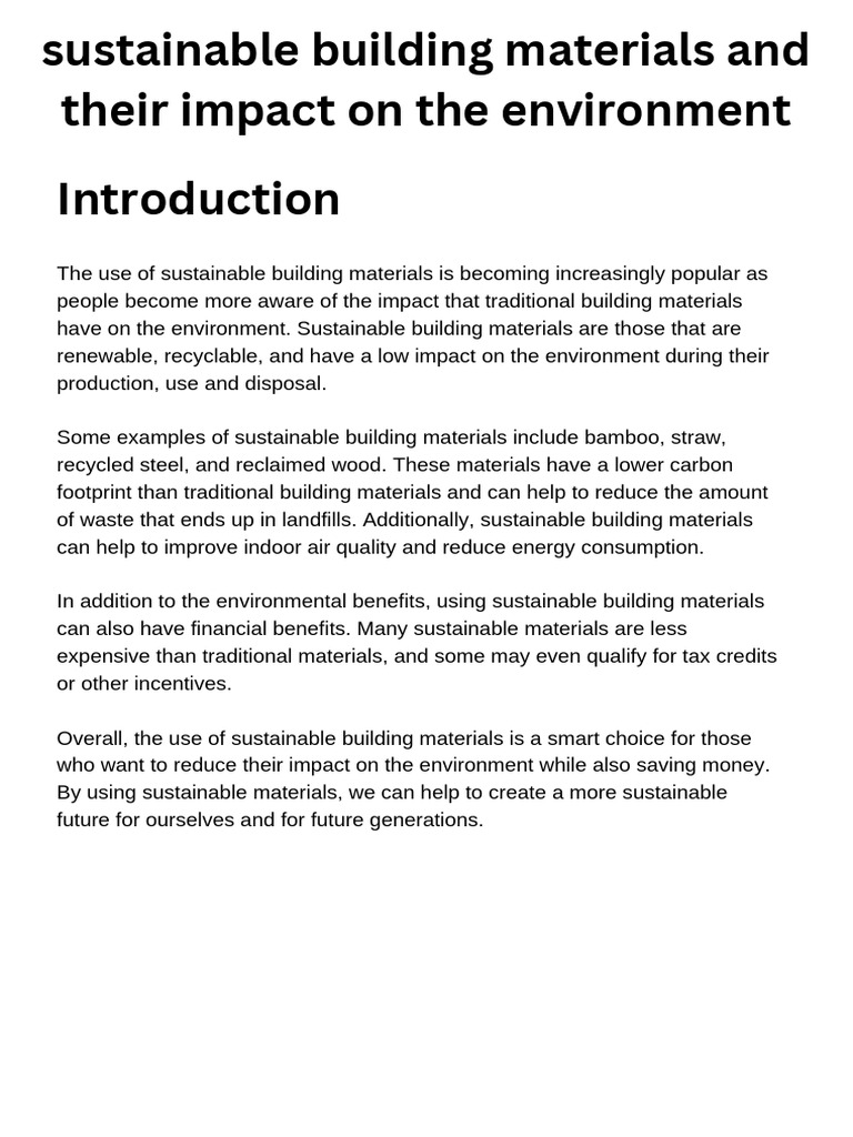 Sustainable Building Materials and Their Impact On The Environment - 20231125 - 153256 - 0000 ...